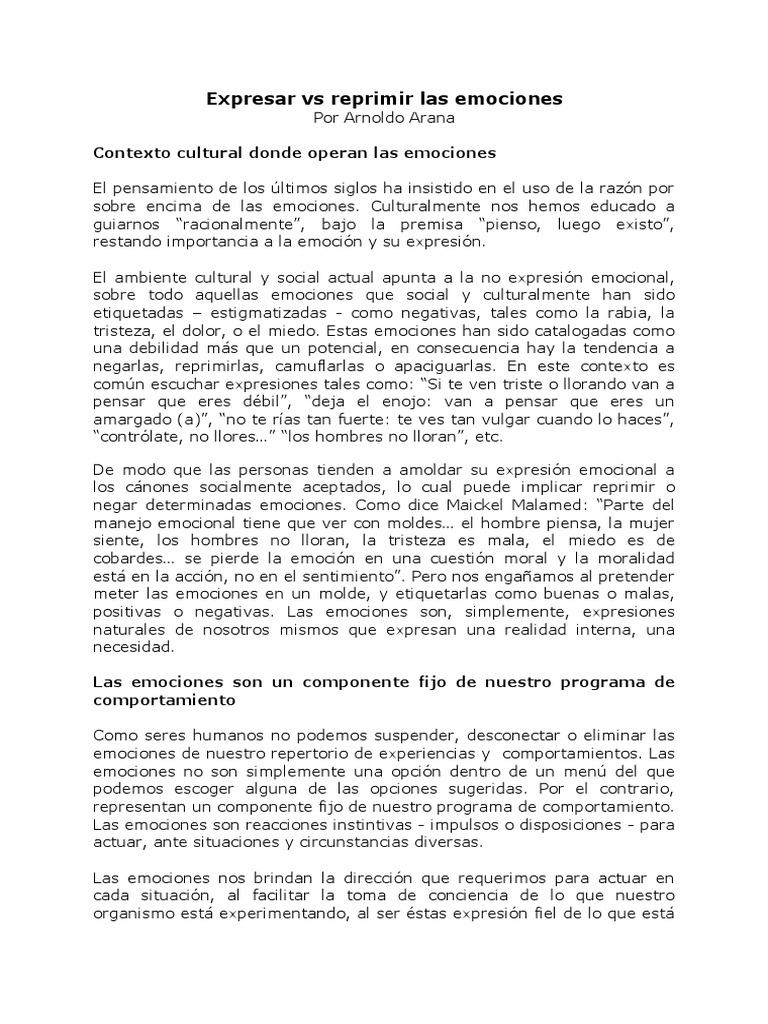 Expresar Vs Reprimir Las Emociones | PDF | Ira | Las emociones