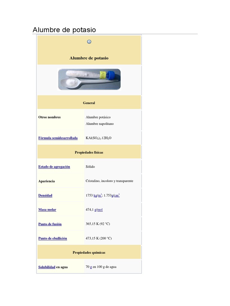 Alumbre de potasio: propiedades y usos | PDF | Química de estado sólido ...