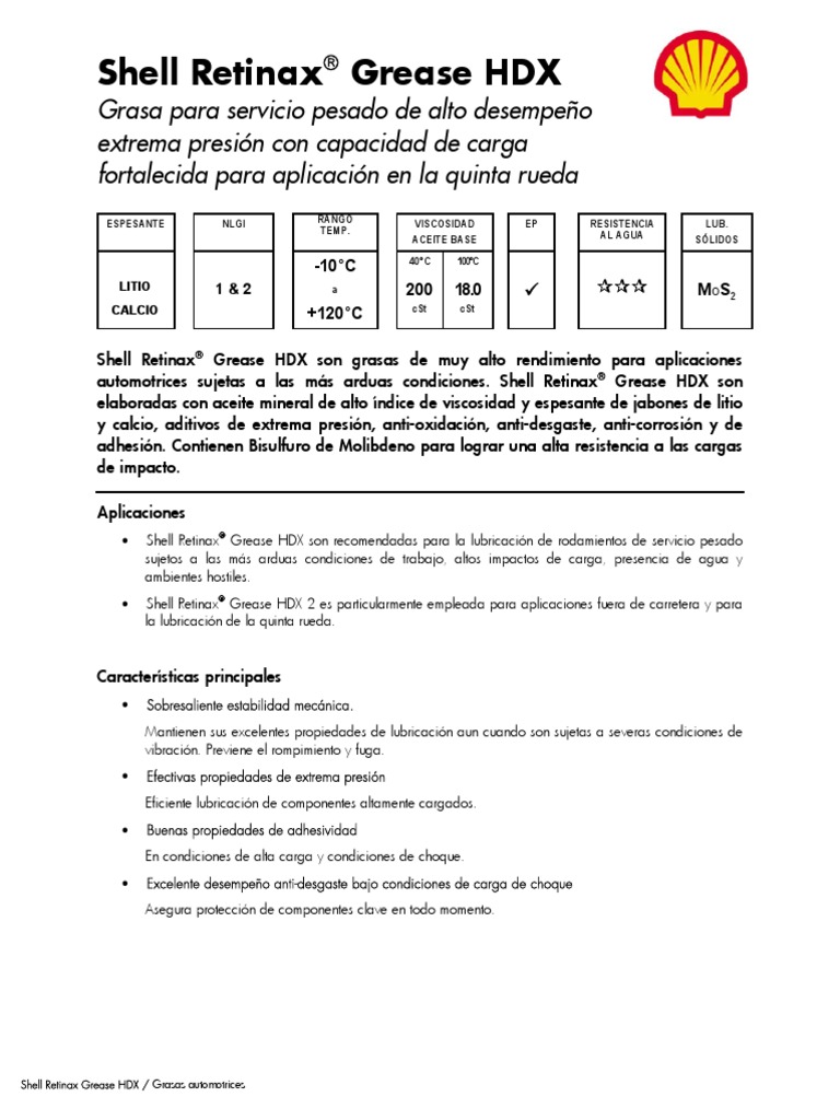 Shell Retinax HDX | PDF | Lubricante | Petróleo