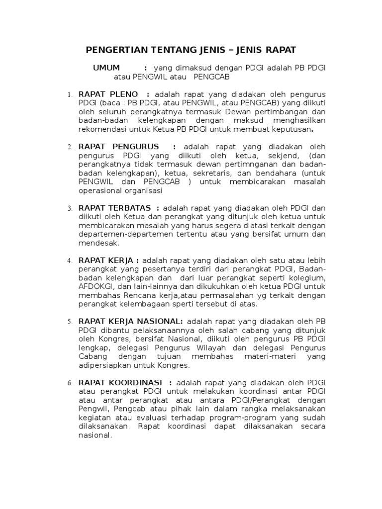 Jenis-Jenis Rapat Didalam PDGI | PDF | Karier & Perkembangan