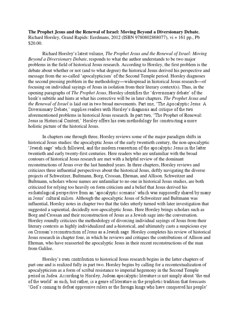 Richard Horsley - The Prophet Jesus and The Renewal of Israel (Reviewed ...
