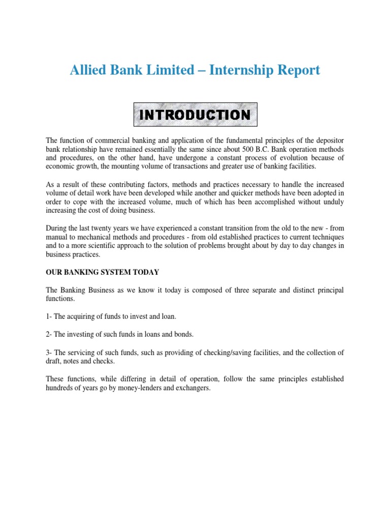 Allied Bank Internship Report | Financial Services | Banking