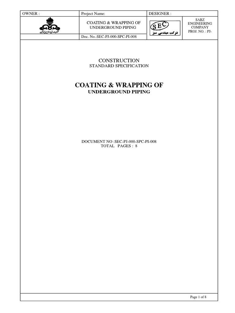 Ug Pipe Coating Pdf Pipe Fluid Conveyance Specification