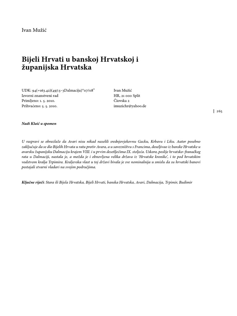 Bijeli Hrvati U Banskoj Hrvatskoj I Županijska Hrvatska, Ivan Mužić | PDF