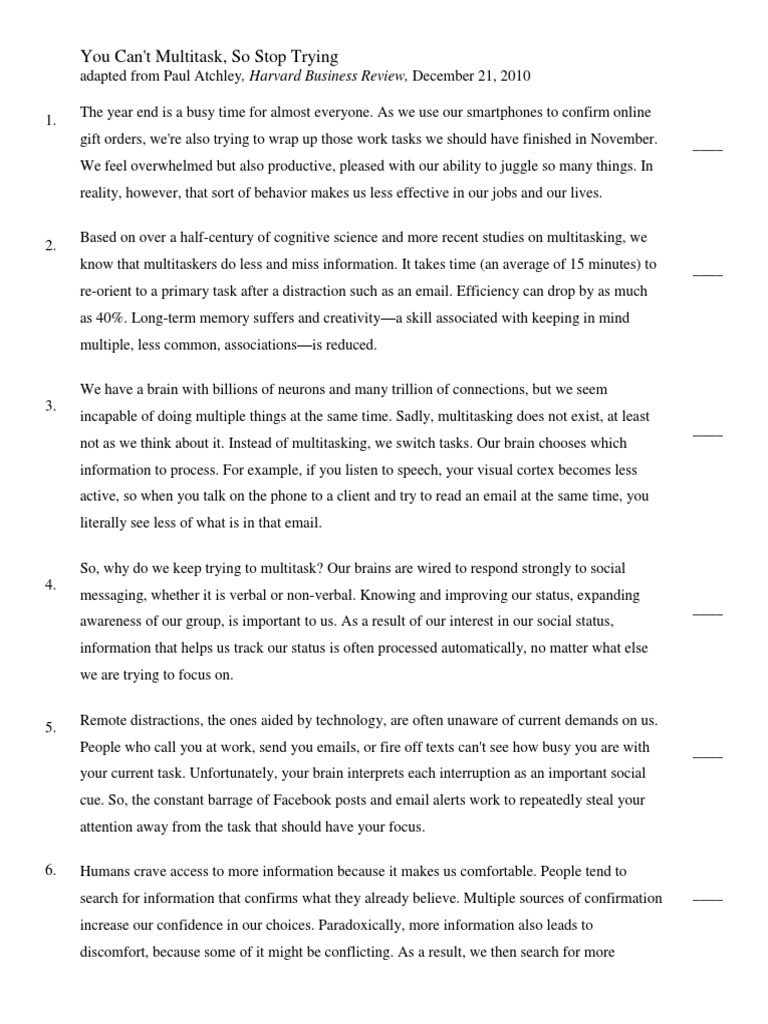 You Cant Multitask So Stop Trying | PDF | Advice (Opinion) | Attention