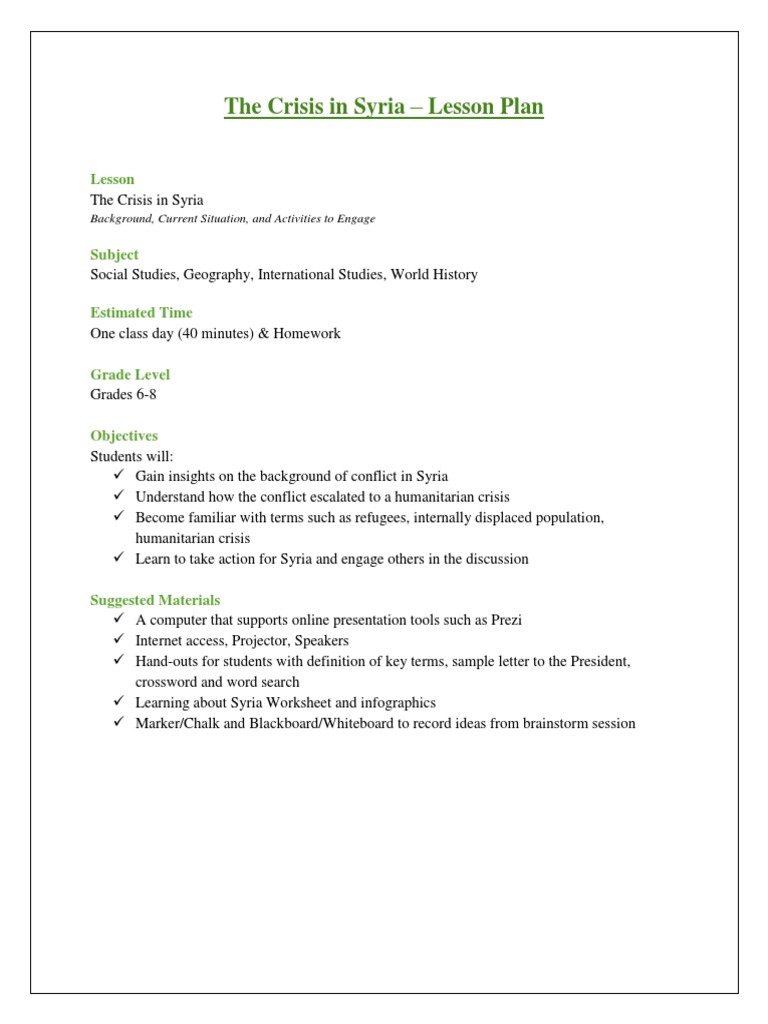 Teaching the Syrian Crisis: Lesson Plan | PDF | Syria | Internally ...