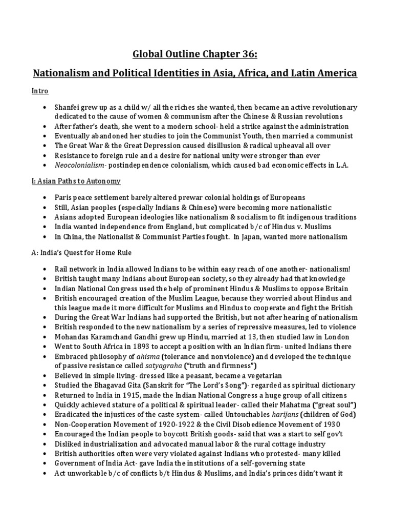 Global Outline Chapter 36 - Nationalism and Political Identities in ...