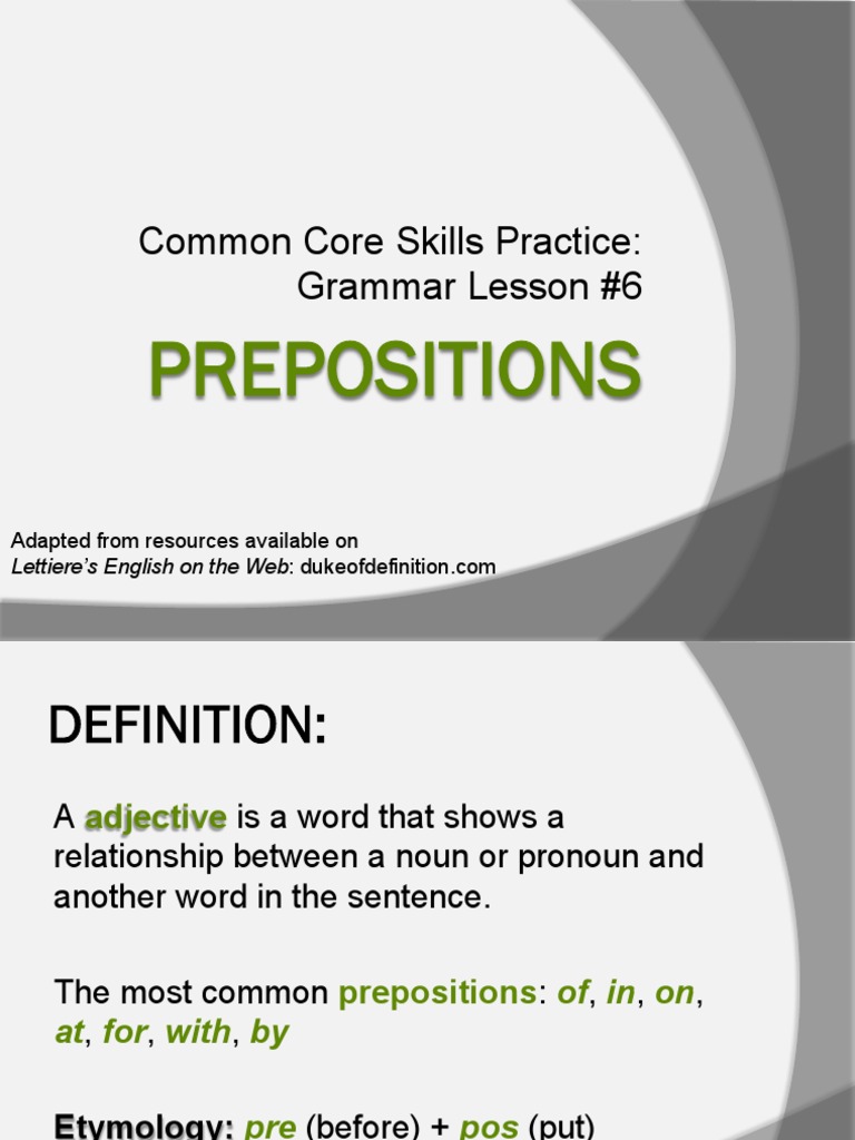 Understanding Prepositions in Grammar | PDF