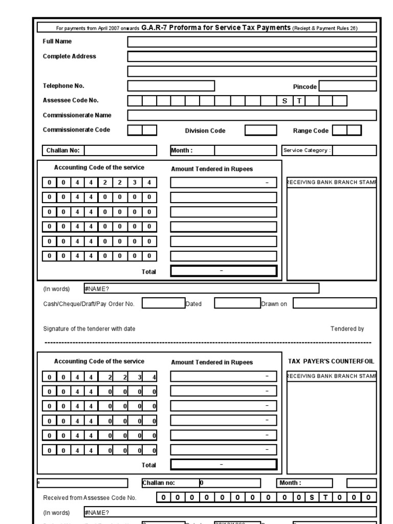 GAR-7 Challan for Service Tax Payments | PDF | Cheque | Taxation