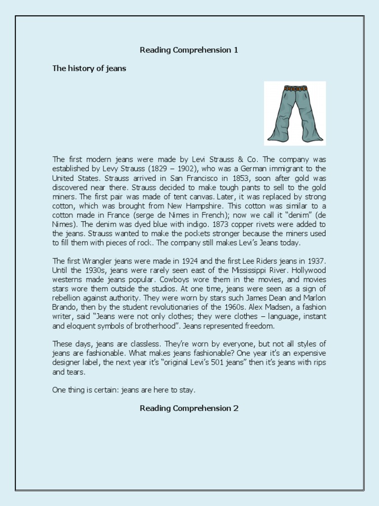 Reading Comprehension | PDF | Jeans | Disaster And Accident
