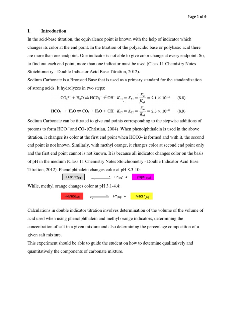 Double Indicator Acid Base Titration Analysis | PDF | Titration | Chemistry