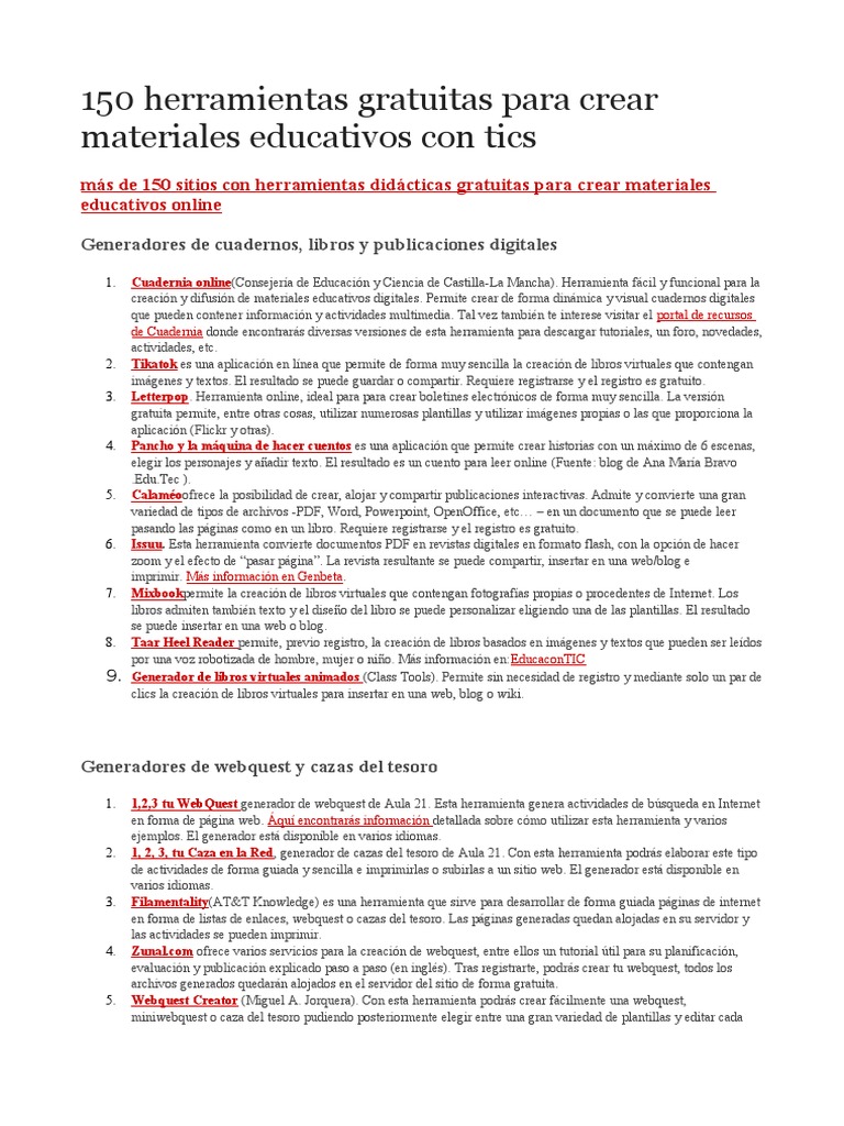 150 Herramientas Gratuitas para Crear Materiales Educativos Con Tics ...
