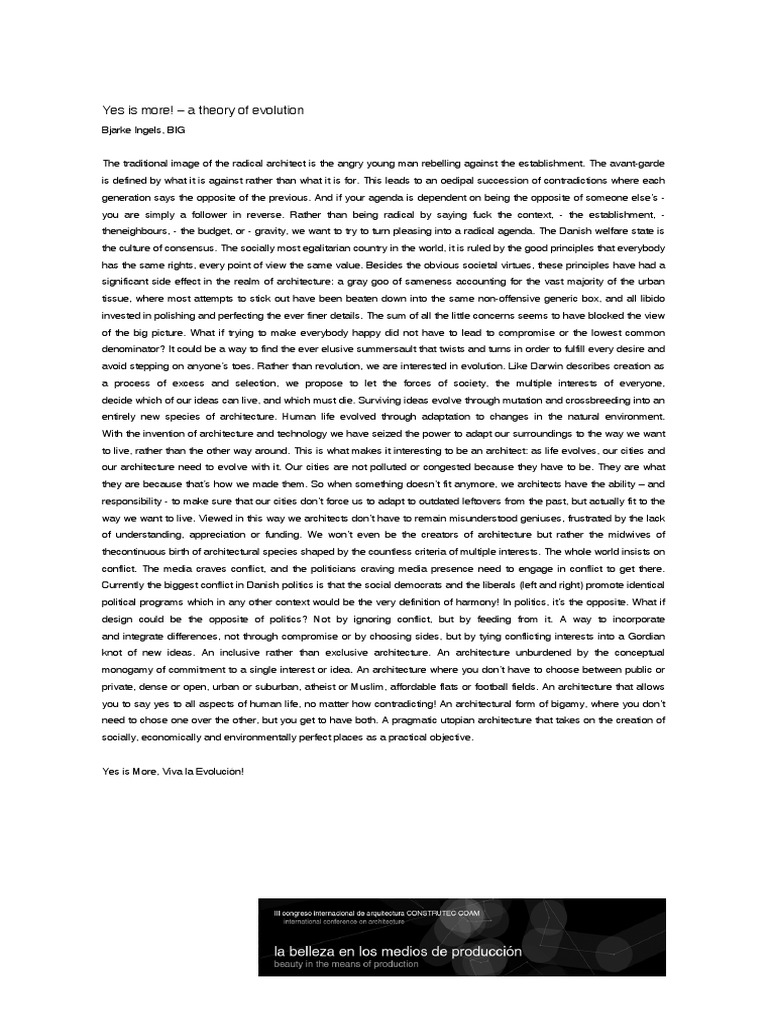 Yes Is More - Bjarke Ingels | PDF | Evolution | Politics (General)