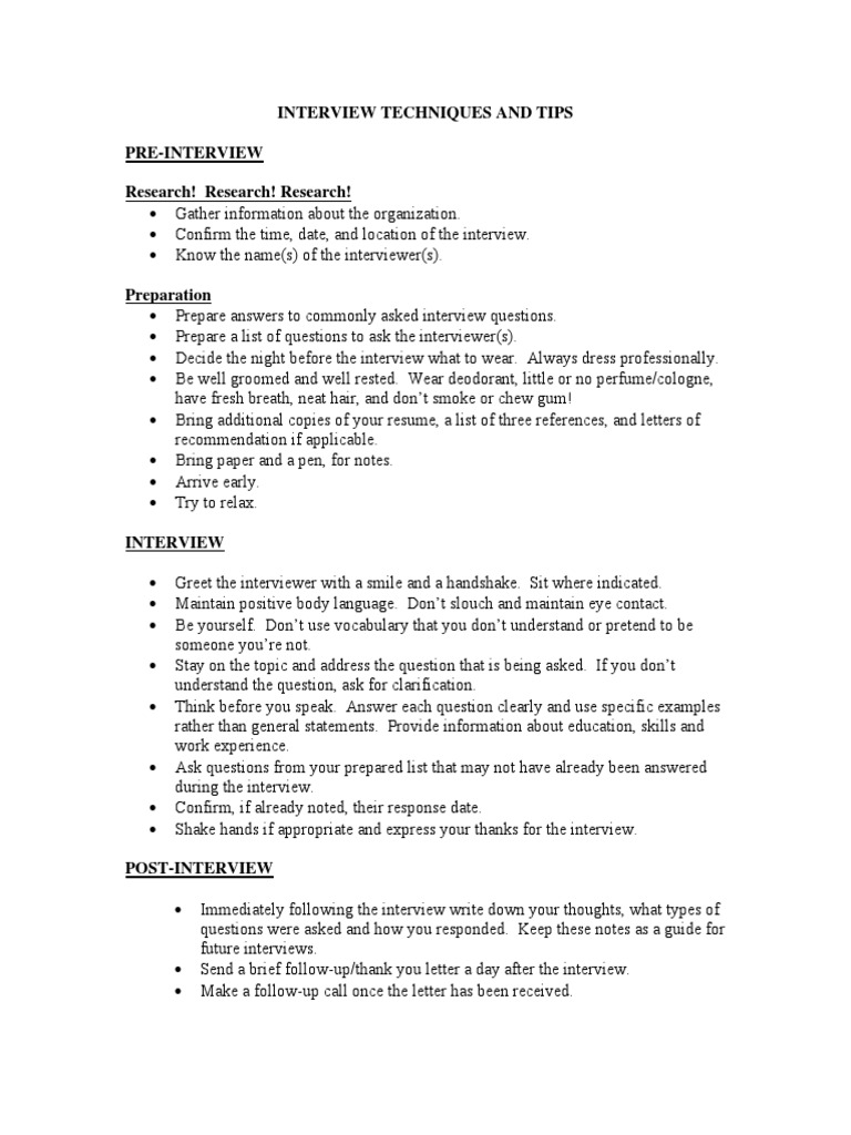 Interview Techniques and Tips | PDF | Interview | Job Interview