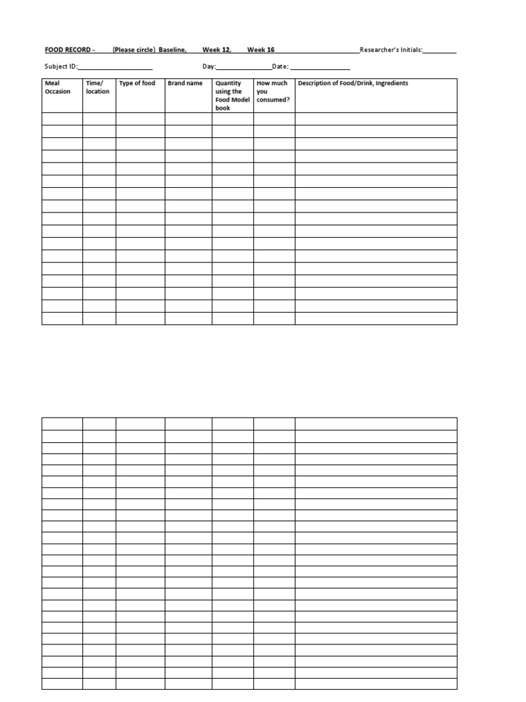 Food Record Sheet | PDF | Wellness