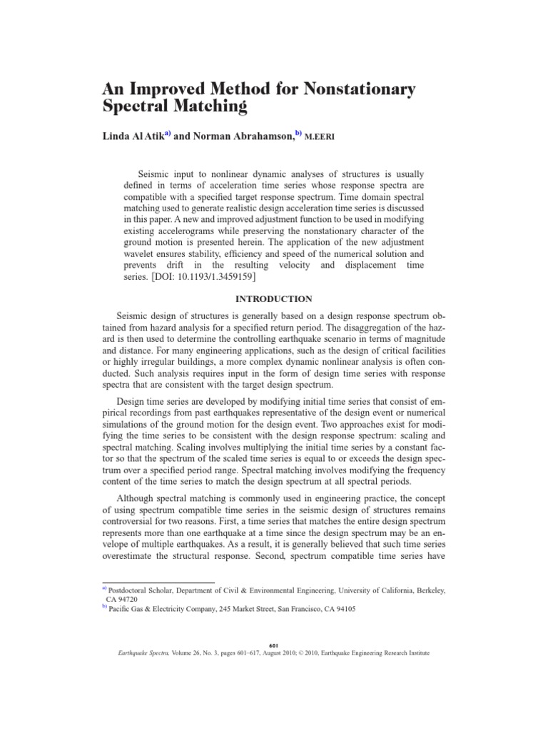 An Improved Pd Method For Non Stationary Spectral Matching Pdf Spectral Density Time Series
