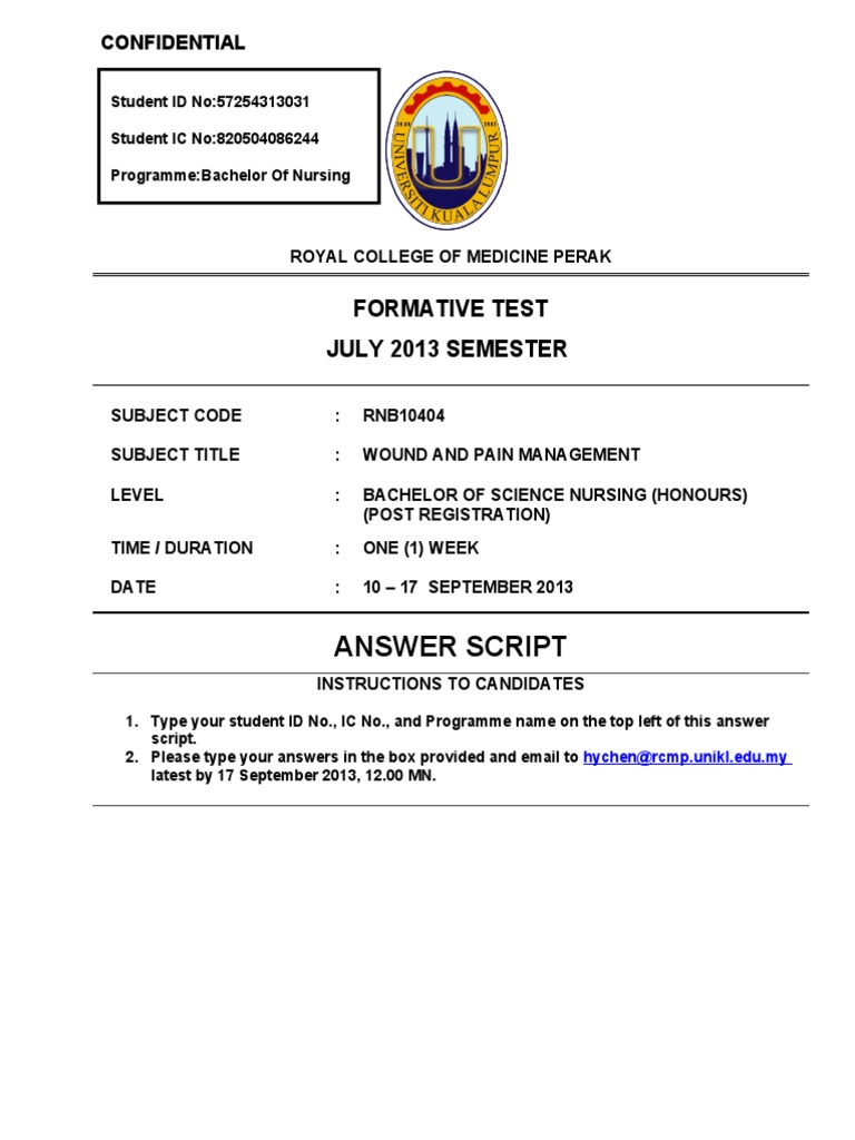 Answer Script-Wound and Pain Management Formative Test-Quiz 2 (July 13 ...