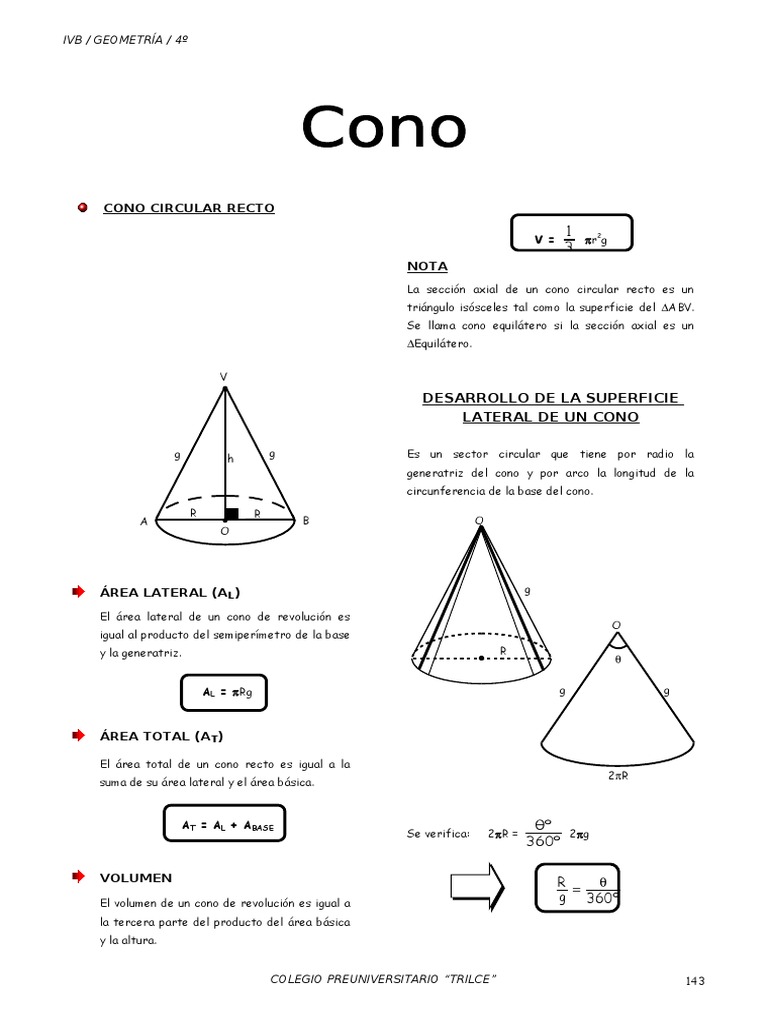 Elementos y Cálculos del Cono | PDF | Colector | Objetos matemáticos