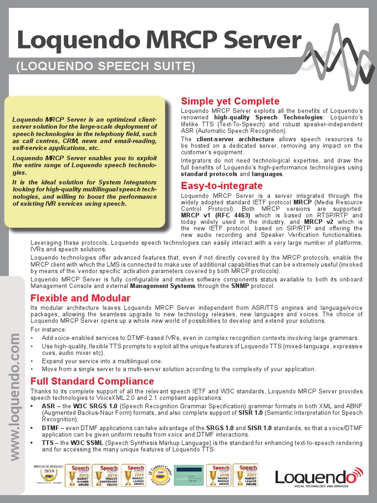 Loquendo MRCP Server | PDF | Speech Synthesis | Speech Recognition