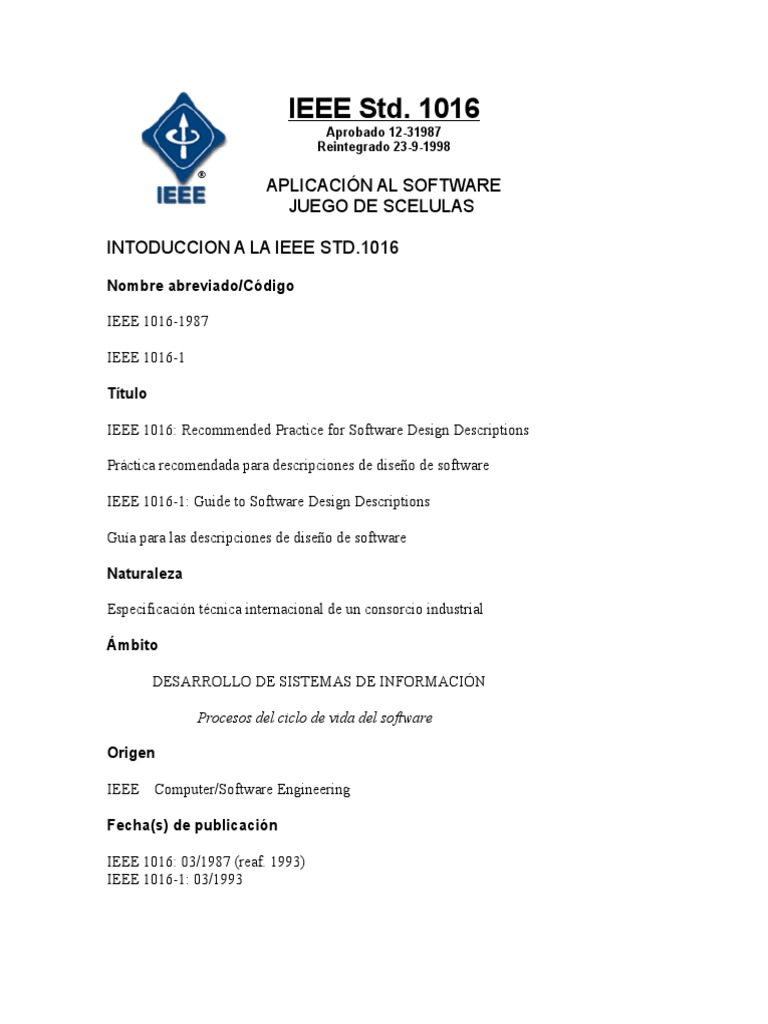 IEEE 1016: Guía de Diseño de Software | PDF | Ingeniería de software ...