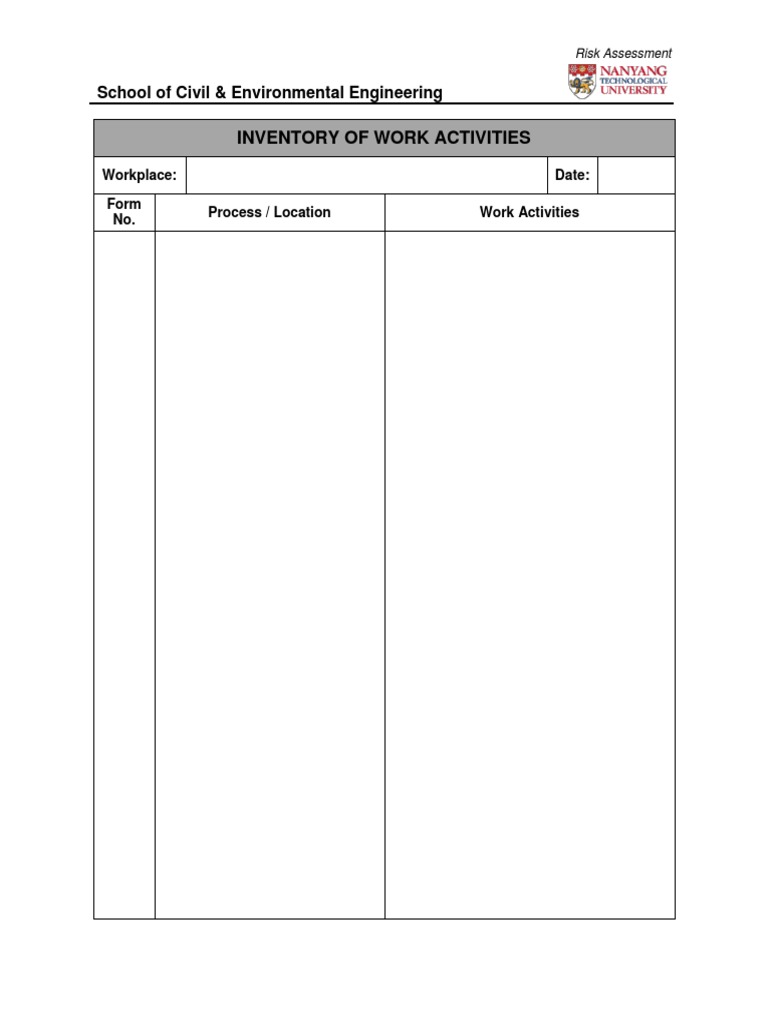 Inventory of Work Activities: School of Civil & Environmental ...