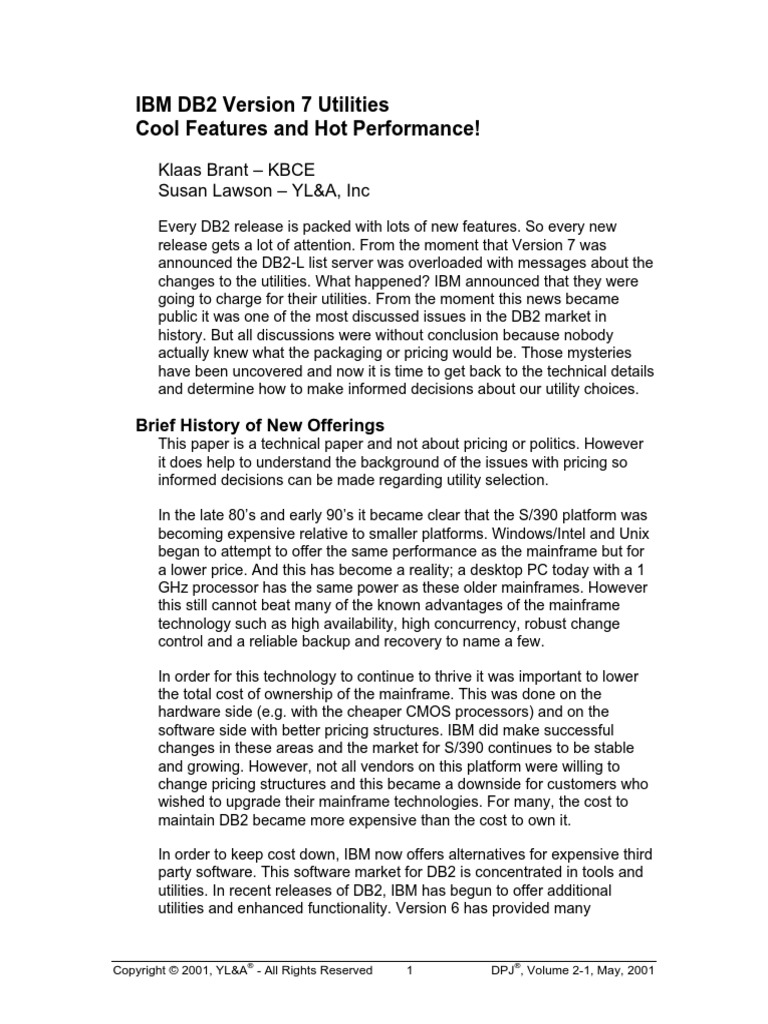 IBM DB2 Version 7 Utilities Cool Features and Hot Performance! | PDF | Ibm Db2 | Mainframe Computer