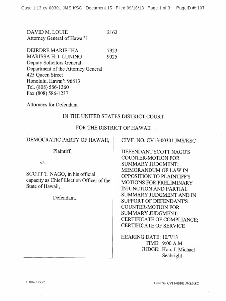 Nago's Counter-Motion for Summary Judgment | PDF | Facial Challenge ...