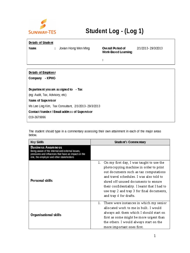 Student Log - (Log 1) : Business Awareness | PDF | Passport | Taxes