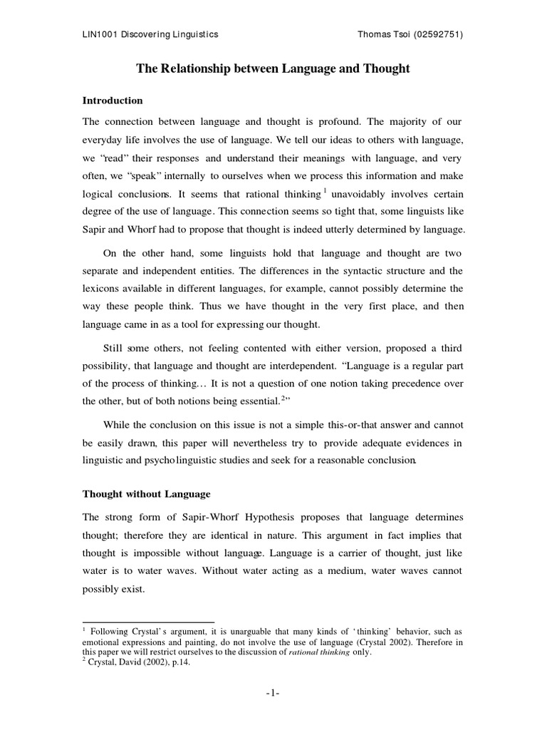 The Relationship Between Language and Thought | PDF | World View | Linguistics
