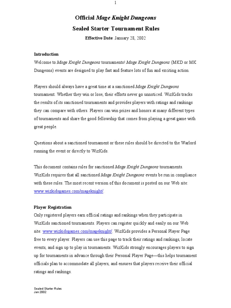 Mage Knight Dungeons Tournament Rules | PDF | Leisure | Tabletop Games