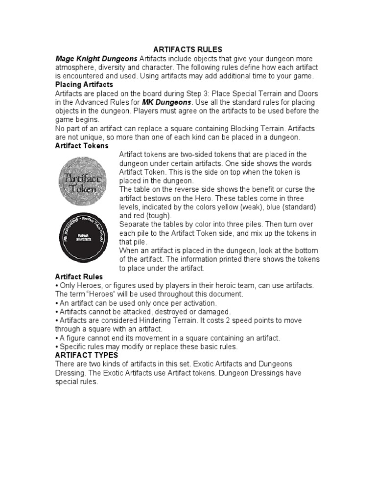 Mage Knight Dungeons - Artifacts Rules Jan 2003 | PDF | Fantasy Games ...