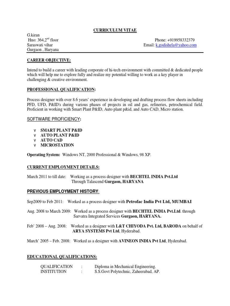 Kiran CV PDF | PDF | Technical Drawing | Instrumentation