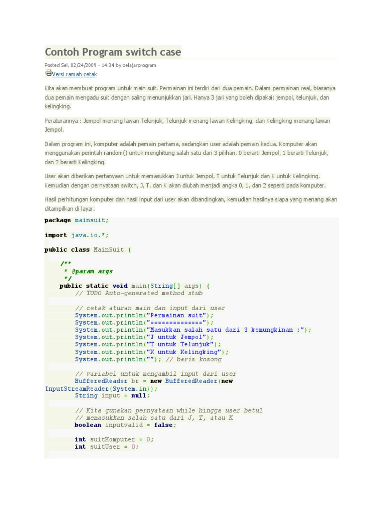Contoh Program Switch Case | PDF | Metode & Bahan Ajar