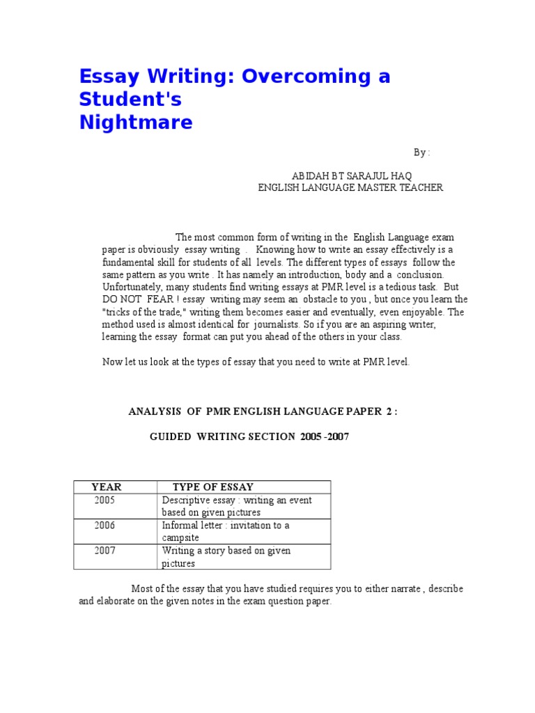 Essay Writing: Overcoming A Student's Nightmare | PDF | Paragraph | Essays