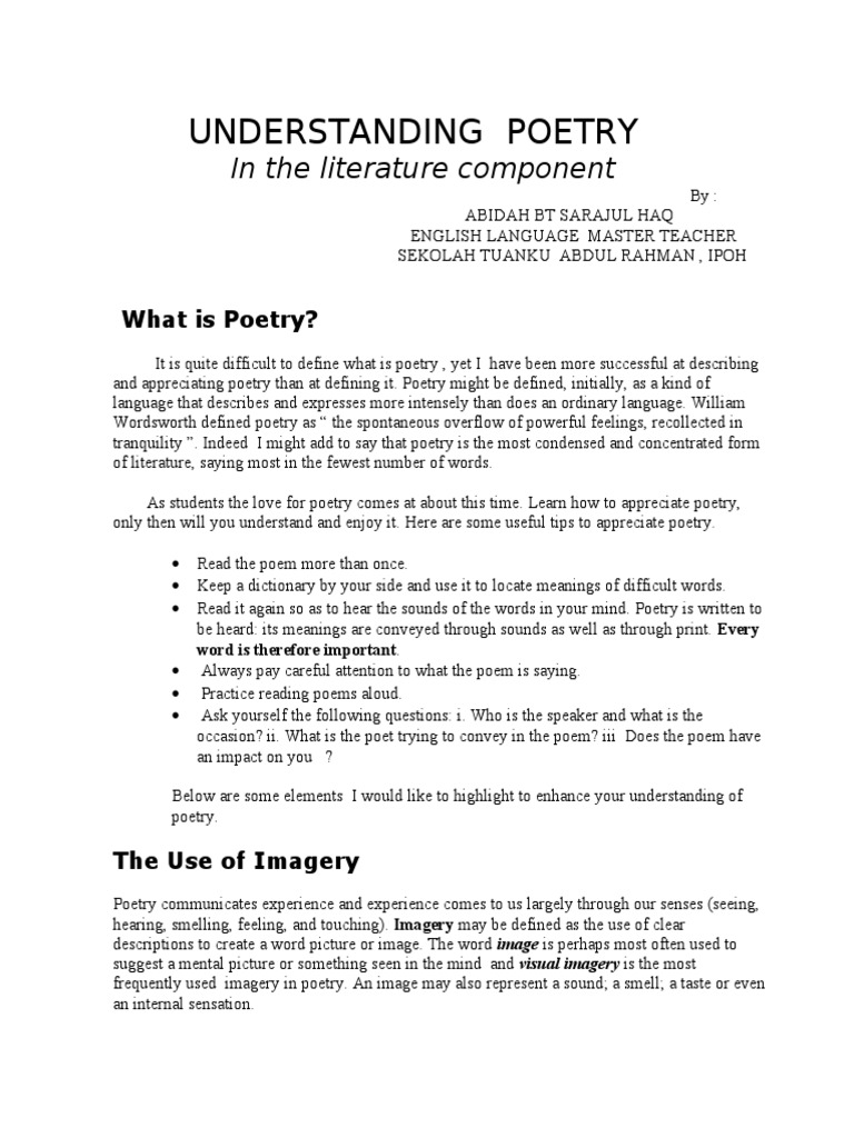 Understanding Poetry in The Literature Component | PDF | Metaphor | Poetry