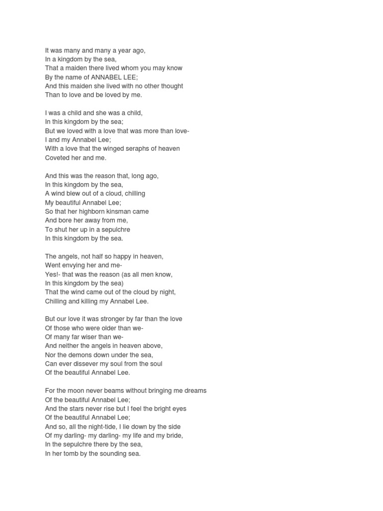 Annabel Lee Analysis | PDF | Poetry