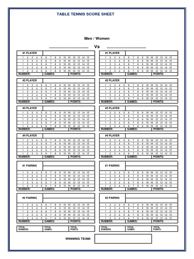 Table Tennis - Score Sheet | PDF | Racquet Sports | Ball Games