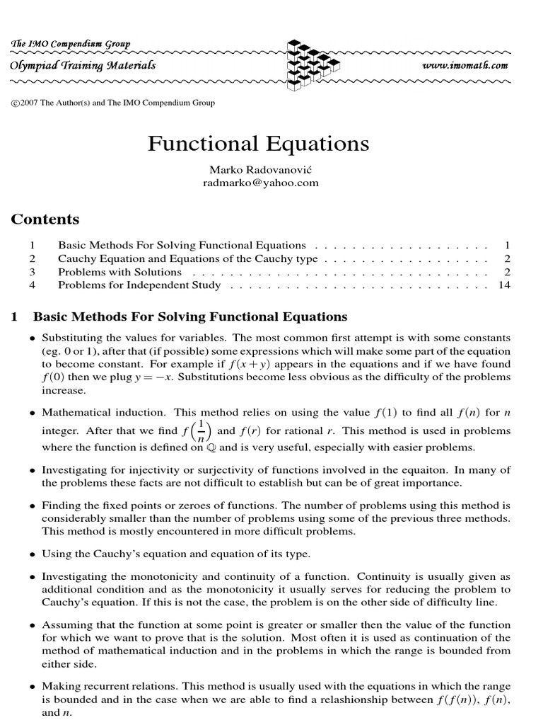 Functional Equations | PDF | Equations | Logic