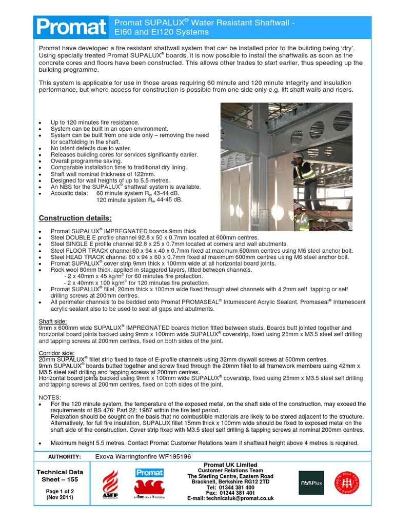 155 - Supalux Water Resistant Shaftwall PDF | PDF | Wall | Screw