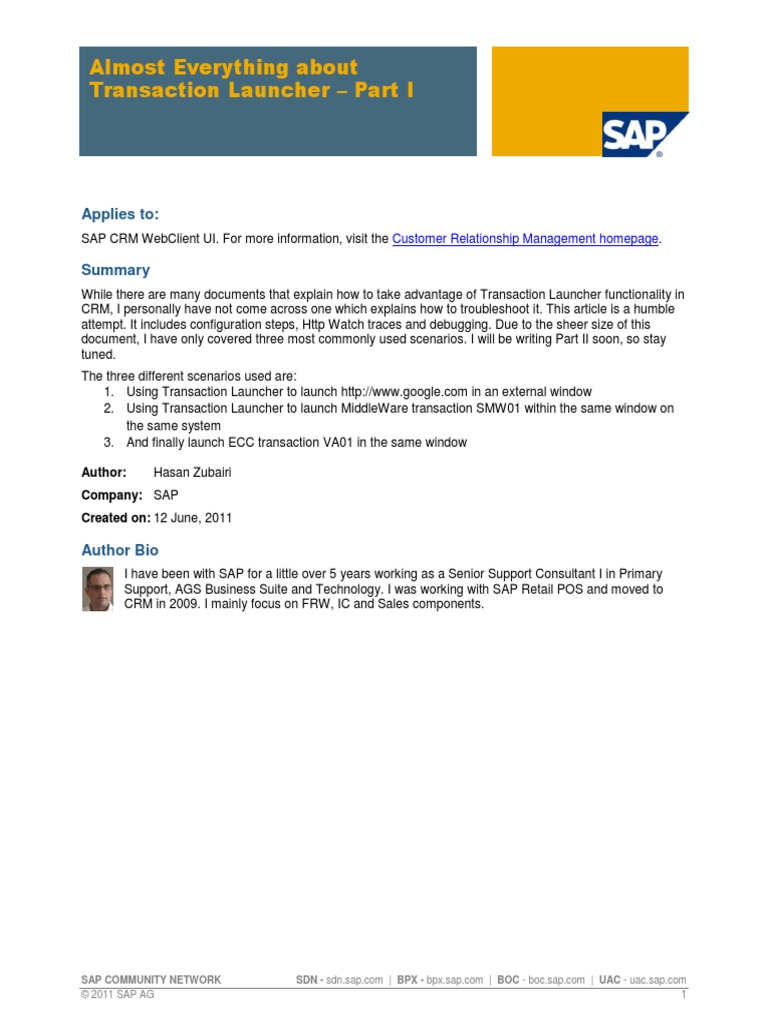 Crm Transaction Launcher Part I Pdf Pdf Subroutine Customer Relationship Management