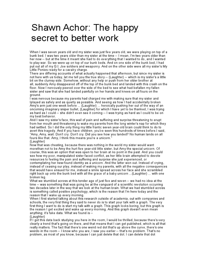 The Happy Secret To Better Work | PDF | Wellness