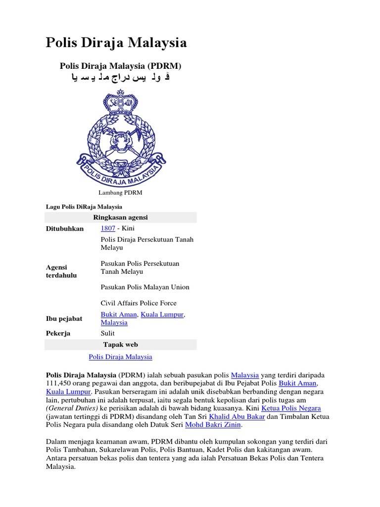 WIKI Polis Diraja Malaysia - Maklumat Umum | PDF