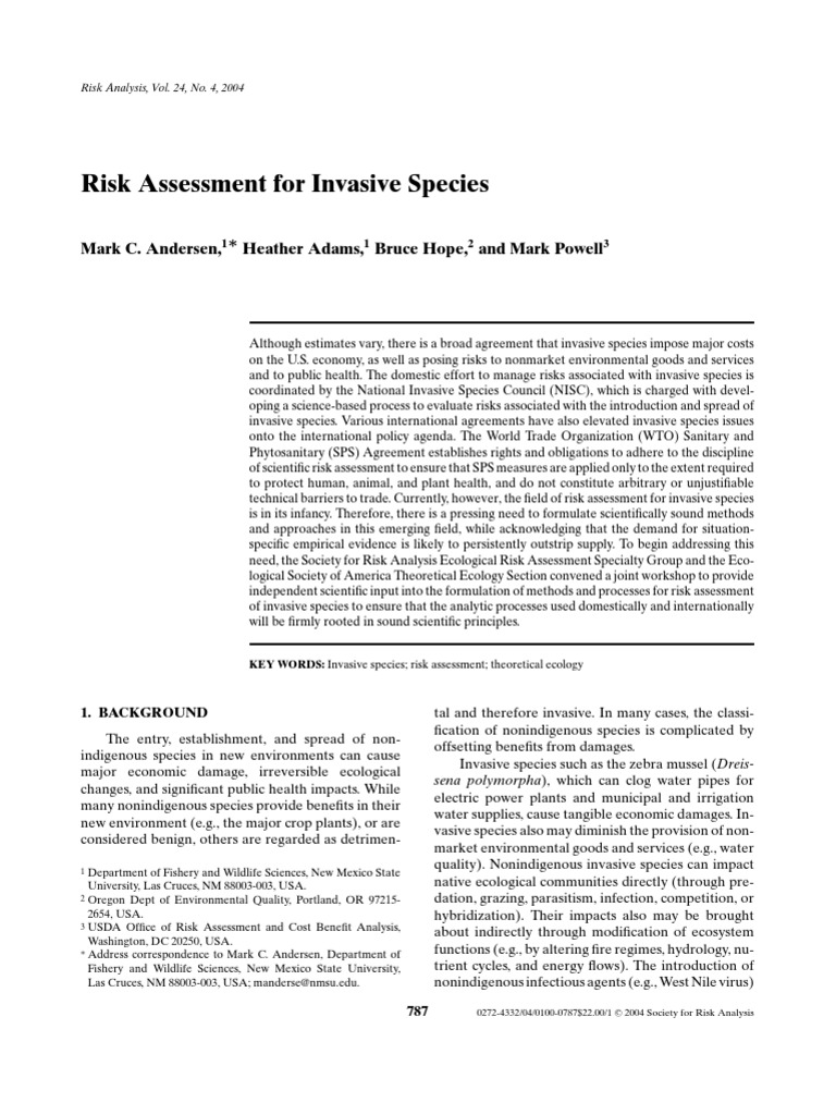 Risk Assessment For Invasive Species | PDF | Invasive Species | Risk ...