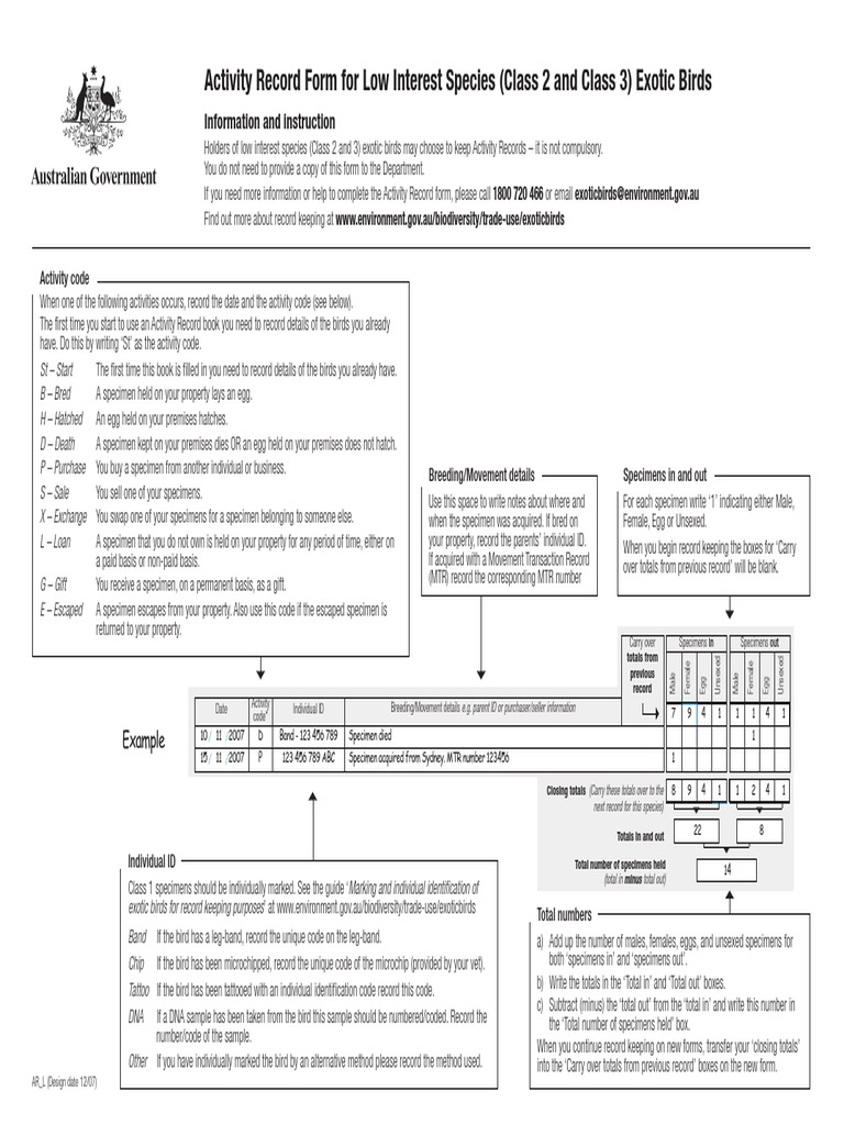 Low Interest Activity Form | PDF | Birds | Identity Document