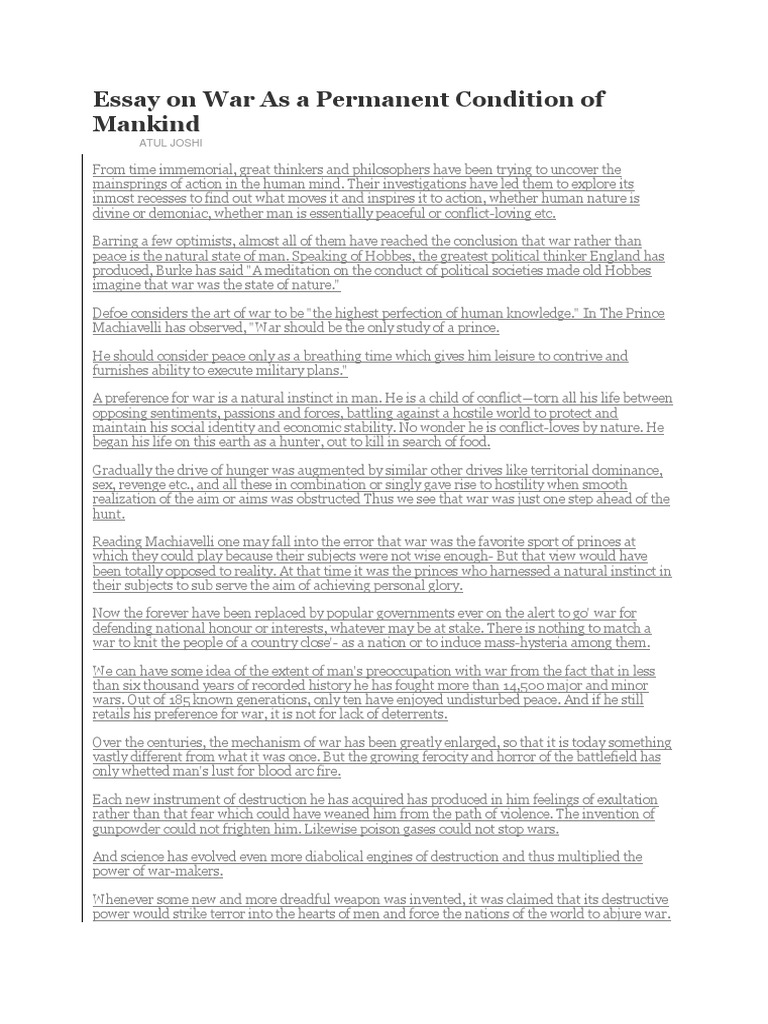 Essay On War As A Permanent Condition of Mankind | PDF | Nuclear ...