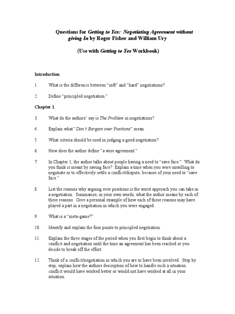Questions - Getting To Yes | PDF | Negotiation | Cognition