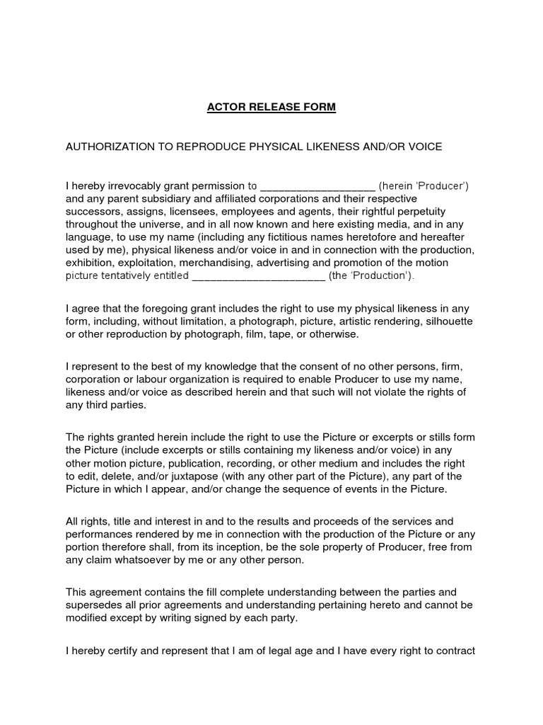 Actor Release Form | PDF | The Guardian | Common Law
