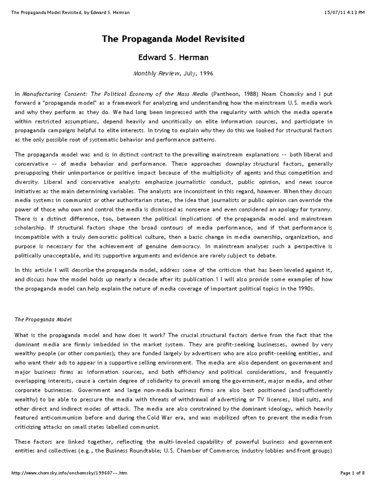 The Propaganda Model Revisited by Edward S. Herman | PDF | Propaganda ...