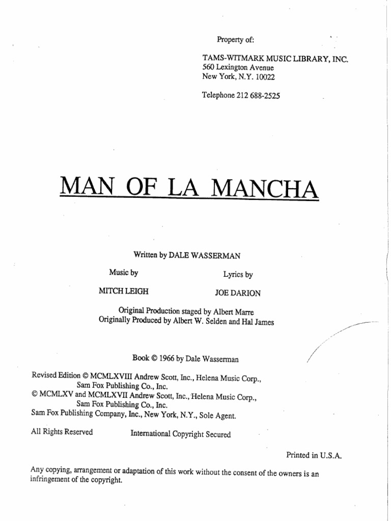 Man of La Mancha Libretto | PDF