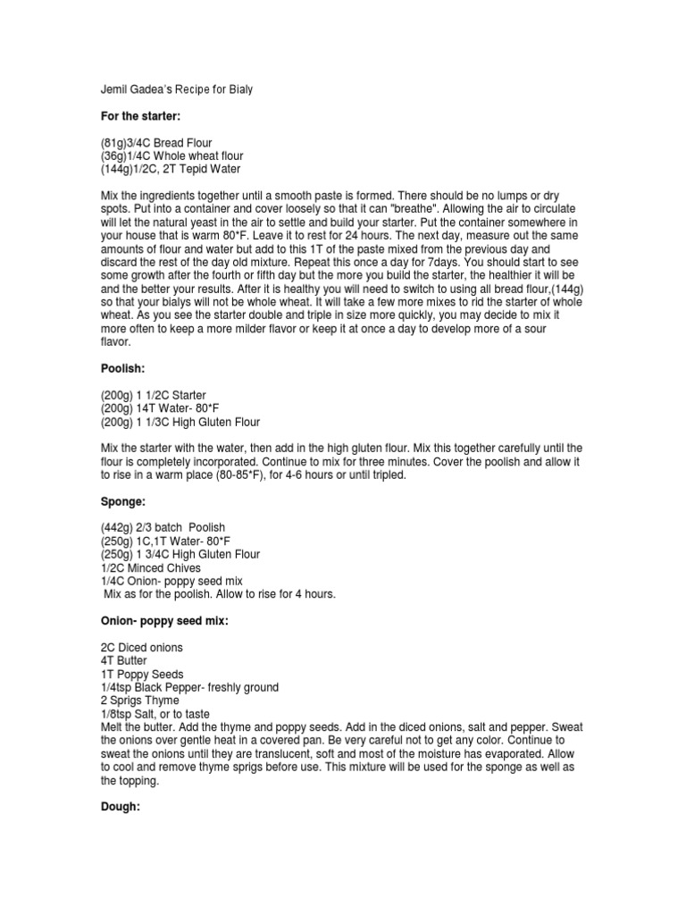 Bialy Baking Guide for Enthusiasts | PDF | Breads | Dough